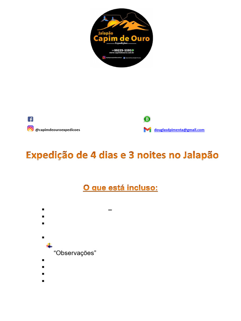 Roteiro - 4 Dias Capim de Ouro 2021 | PDF
