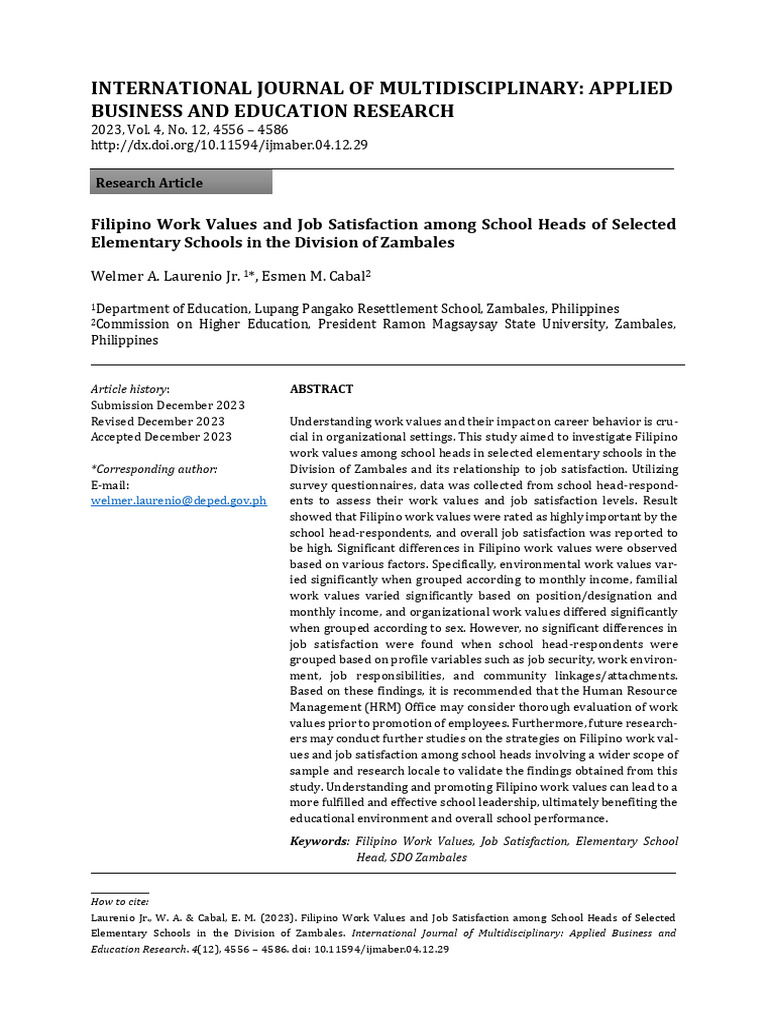 Filipino Work Values and Job Satisfaction Among SC | PDF | Job Satisfaction
