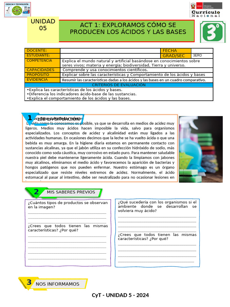A-3º ACT 1 CYT UND 5- SEM 1 | PDF | Ácido | Hidróxido