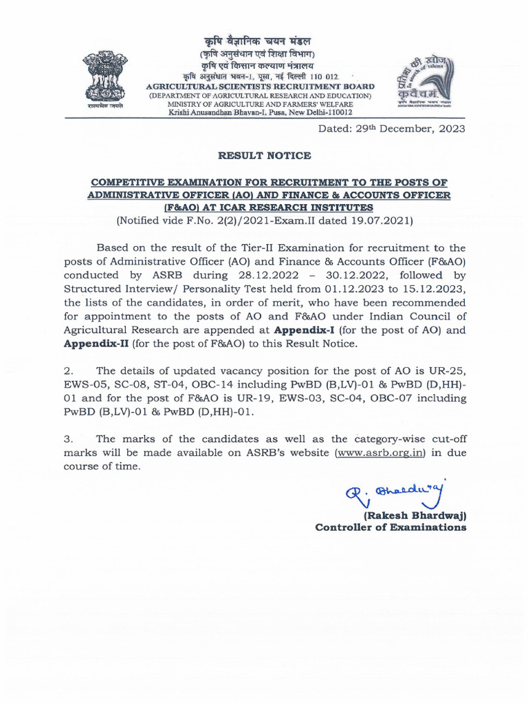 Result-Notice-AO-and-FAO (1) | PDF