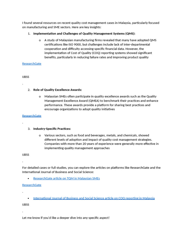 Quality Management Challenges in Malaysia | PDF
