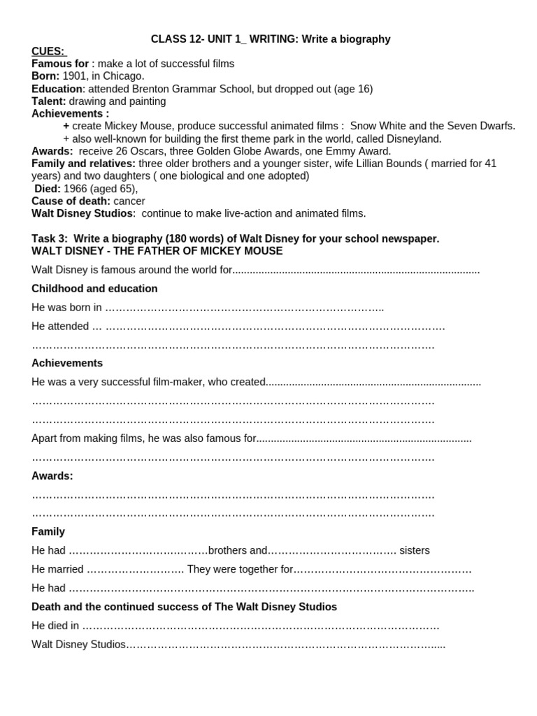 Class 12 Unit 1 Writing | PDF | Walt Disney | The Walt Disney Company