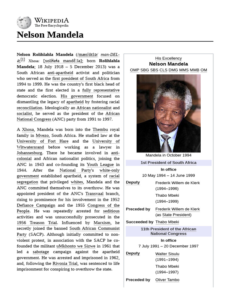 Nelson_Mandela | PDF | Nelson Mandela | African National Congress