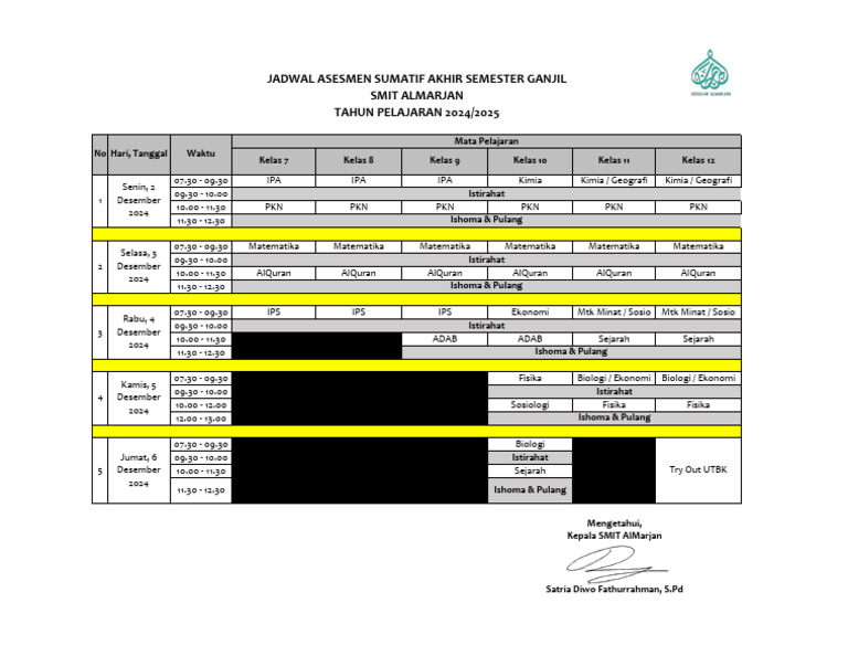 Jadwal ASAS Ganjil SMIT 24-25 | PDF