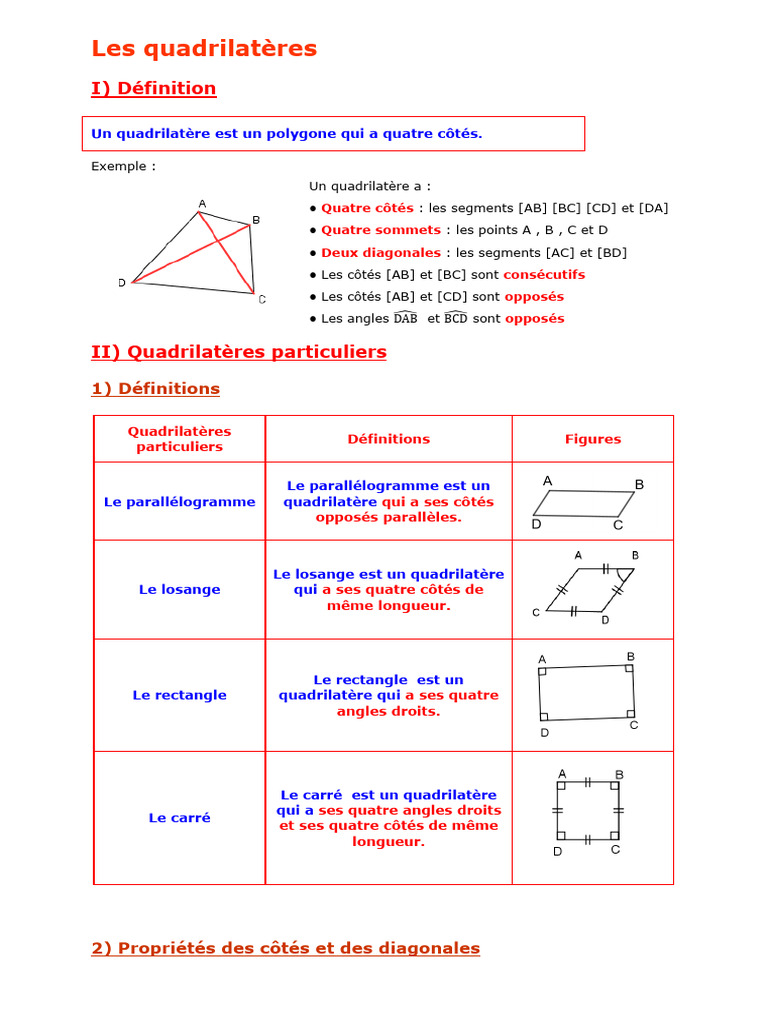 Définition et types de quadrilatères | PDF | Géométrie euclidienne ...