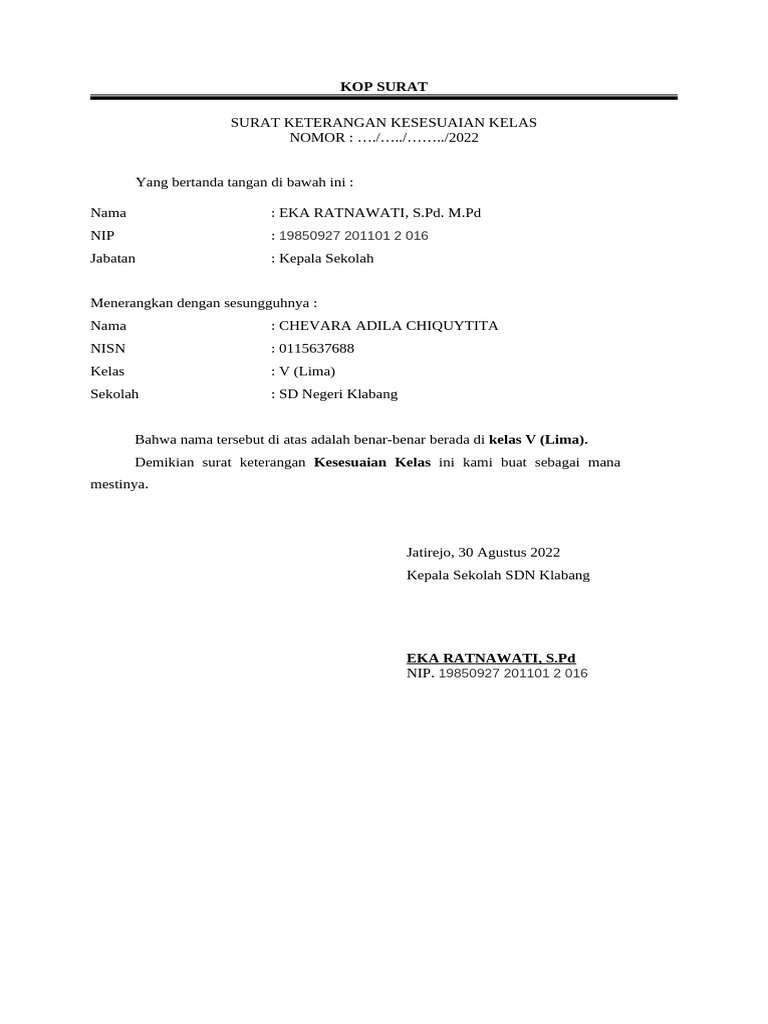 Surat keterangn benar benar kelas 5 | PDF