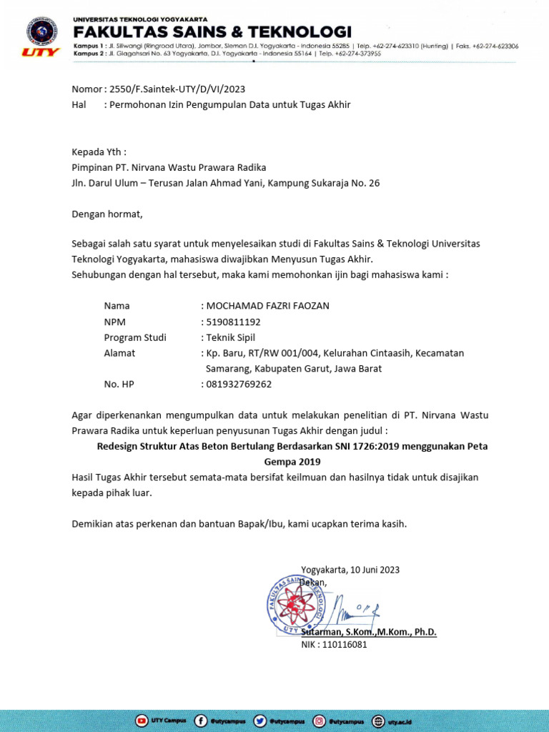 Surat Rekomendasi Kampus | PDF