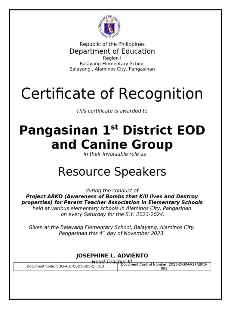 A4 - Certificate Recognition - Resource Person ABKD | PDF