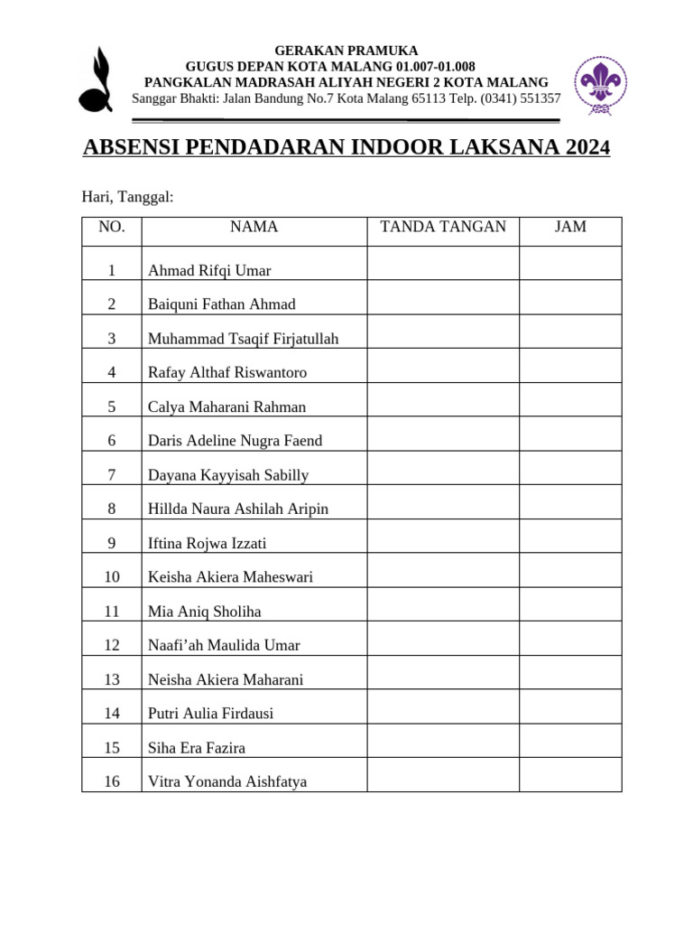 Absensi PDD Indoor Laksana 2024 | PDF