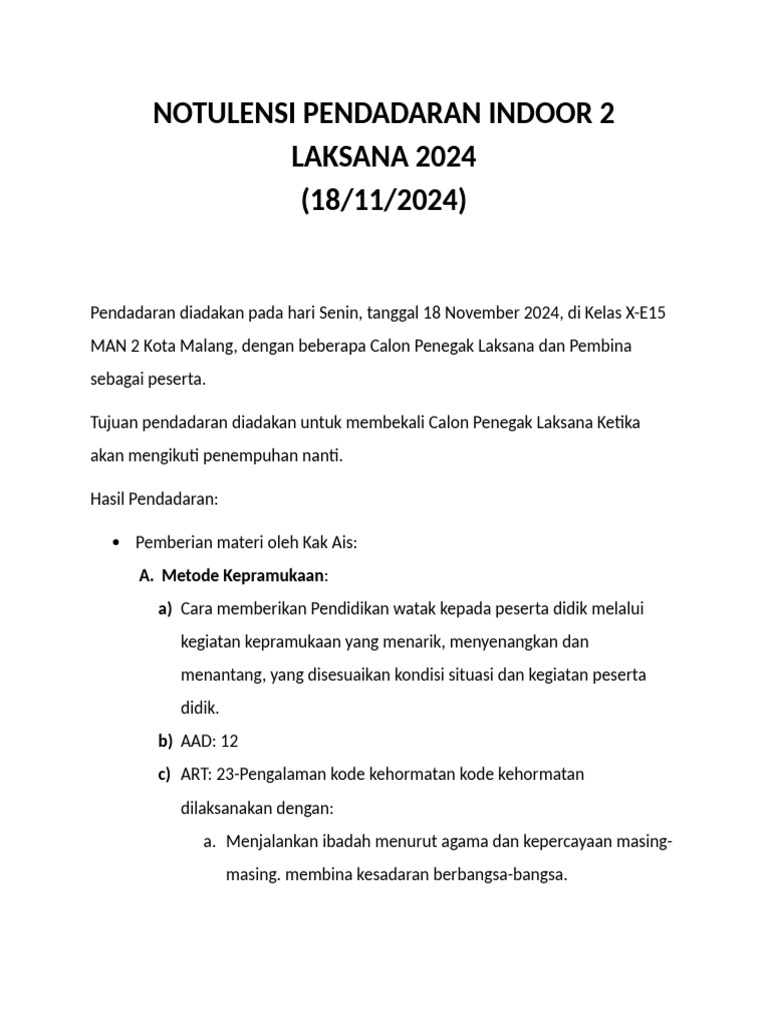 Notulensi PDD Indoor 2 Laksana 2024 | PDF