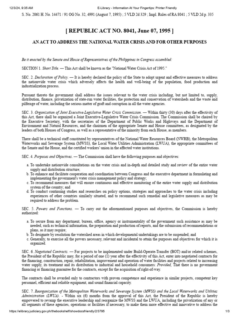 Ra 8041 | PDF | Water Supply | U.S. Securities And Exchange Commission