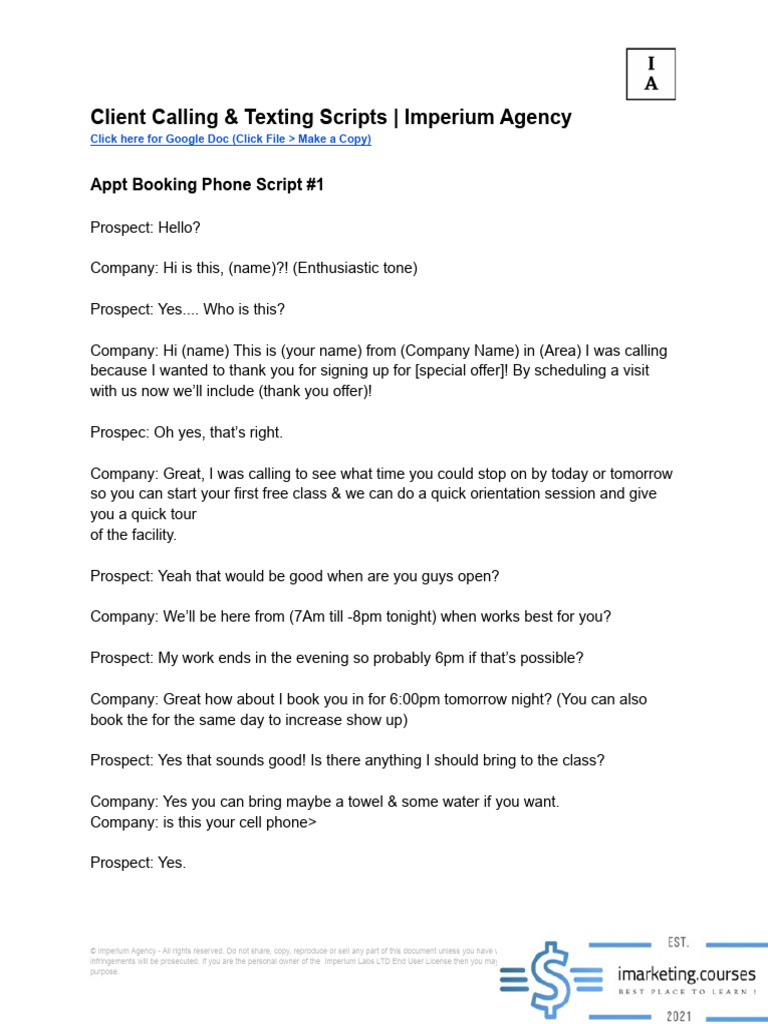 06-Client Calling Texting Scripts Imperium Agency 1 | PDF | Software ...