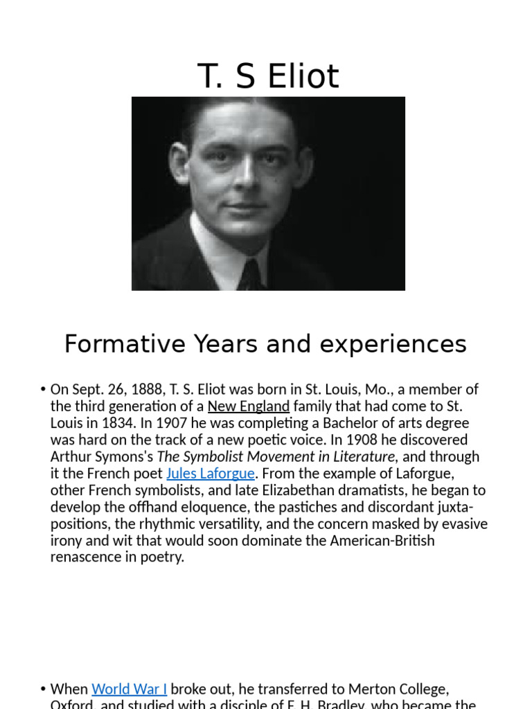 04 TS Eliot general notes and overview | PDF | T. S. Eliot | Symbolism ...