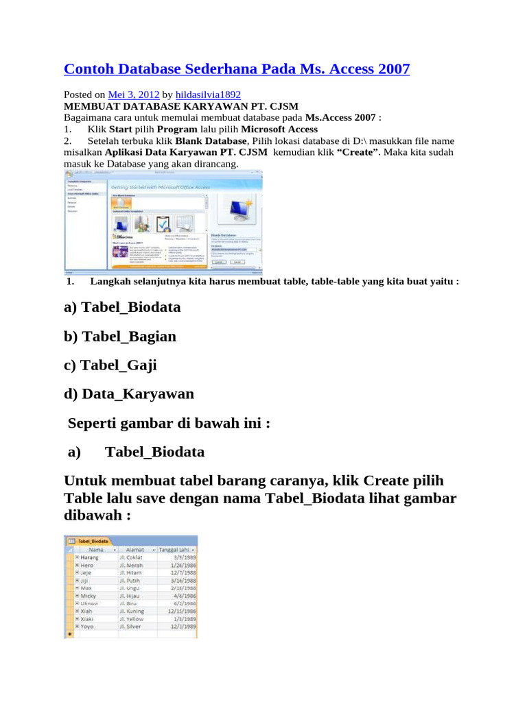 Contoh Database Sederhana Pada Ms | PDF