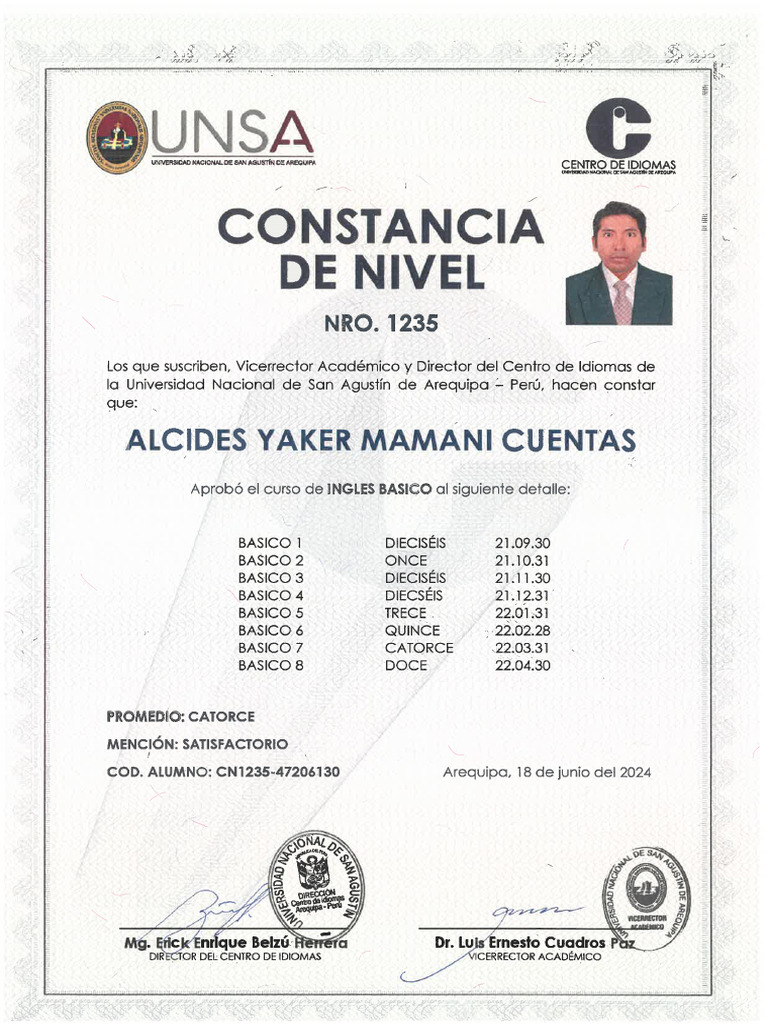 Constancia Centro de Idiomas | PDF