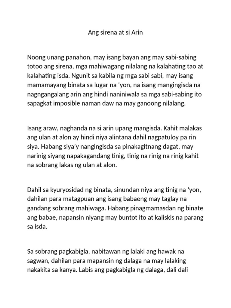 Ang Sirena at Si Arin | PDF