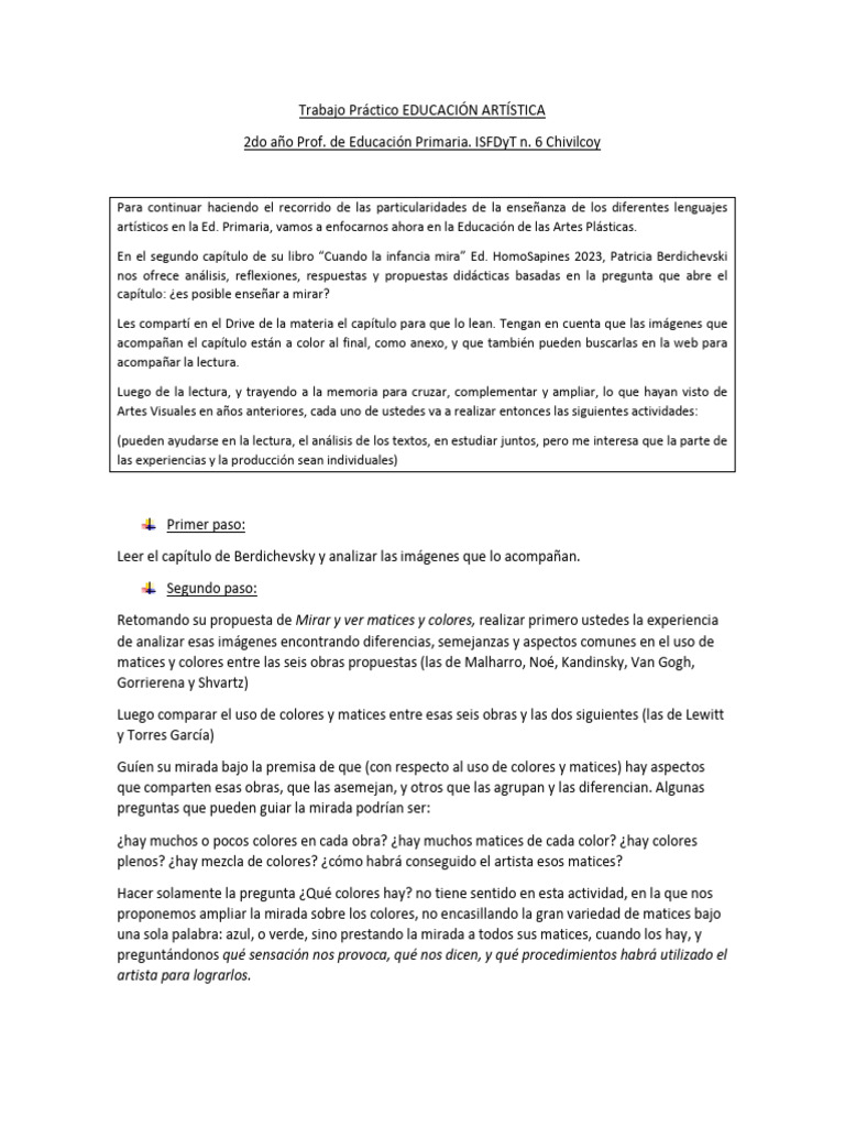 TP Artes Visuales y Su Enseñanza. Según Propuesta de Patricia ...