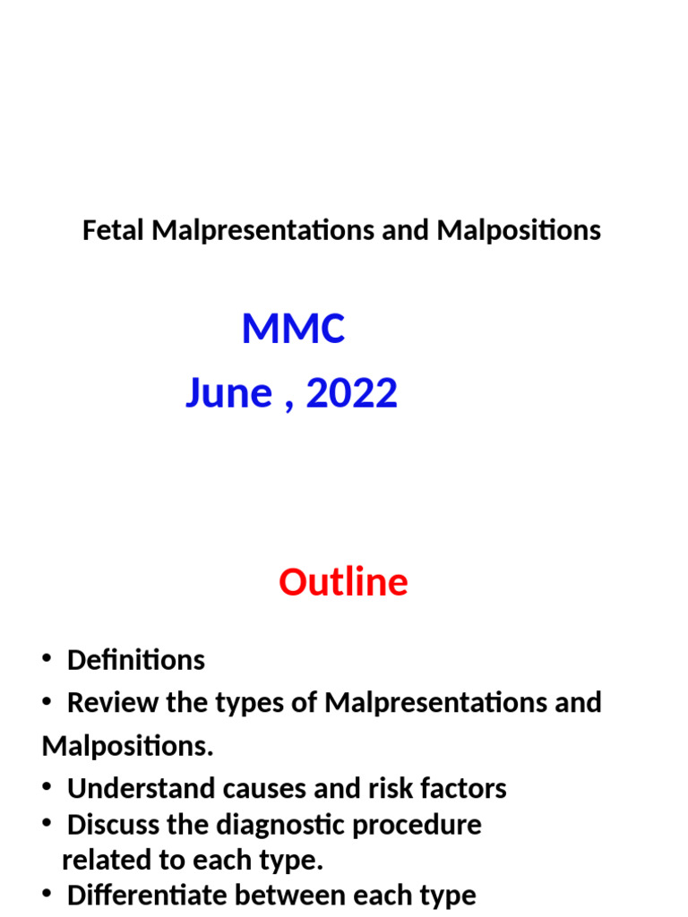 Fetal Malpresentations Overview Guide | PDF | Childbirth | Pelvis