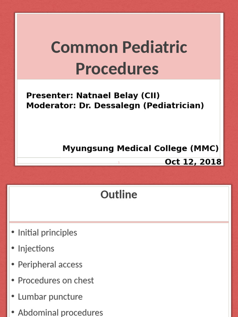 Pediatric Procedures Overview Guide | PDF | Intravenous Therapy | Vein
