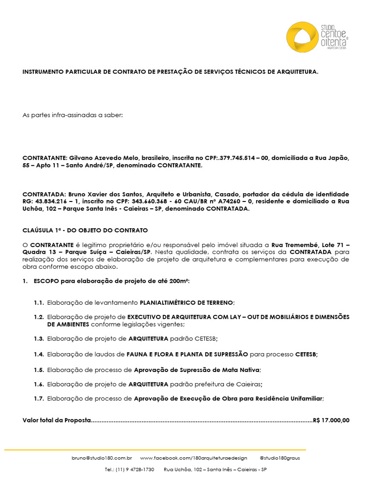 2670 - CONTRATO - PROJETO - R00 - Projetos de Arquitetura e Complementares | PDF