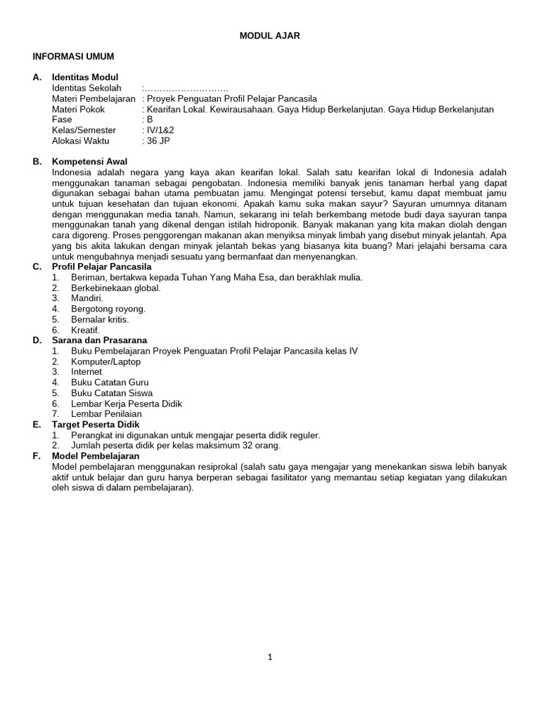 Modul Ajar - P5 IV - SD | PDF