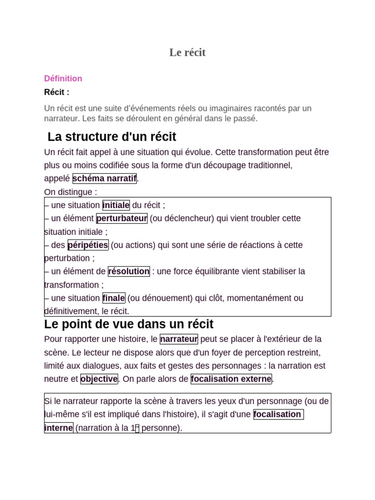Caractéristiques du récit narratif | PDF