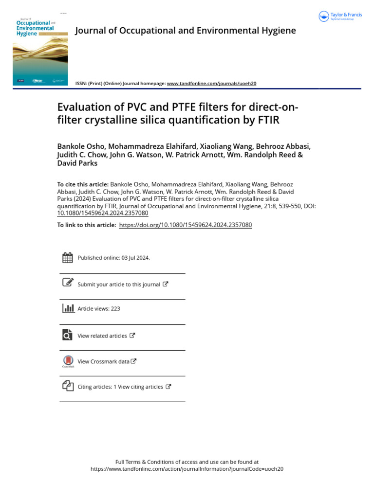 Evaluation of PVC and PTFE Filters For Direct-On-filter Crystalline ...