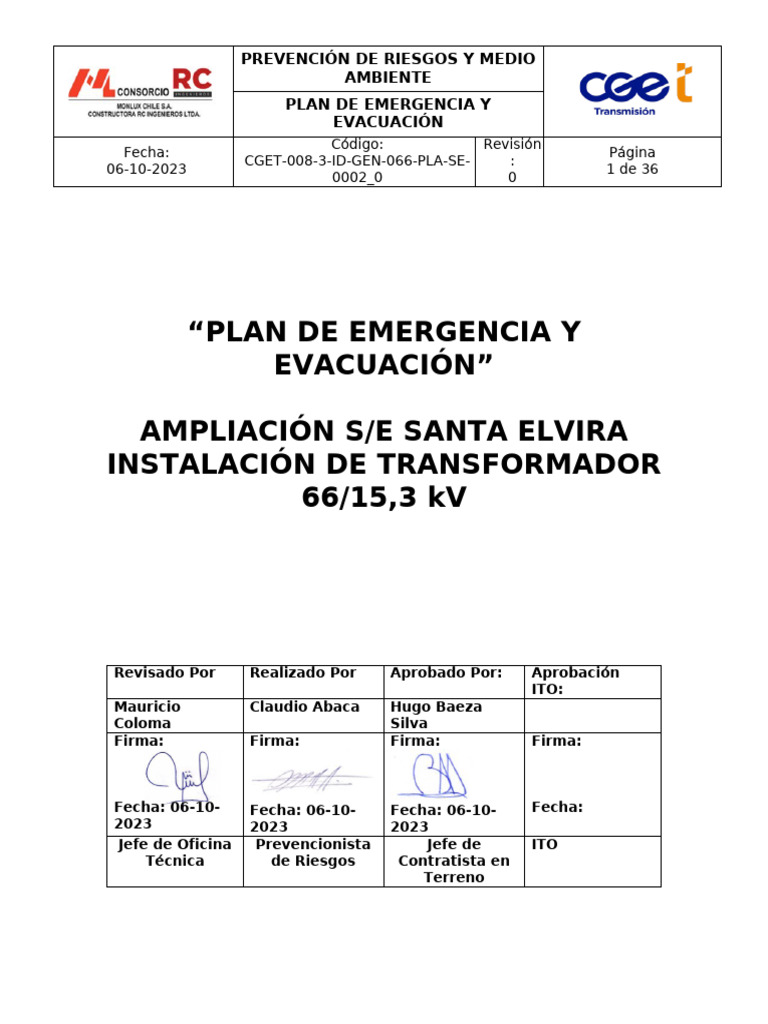 Monlux - SE Santa Elvira - Plan Emergencias | PDF | Temblores | Combustión