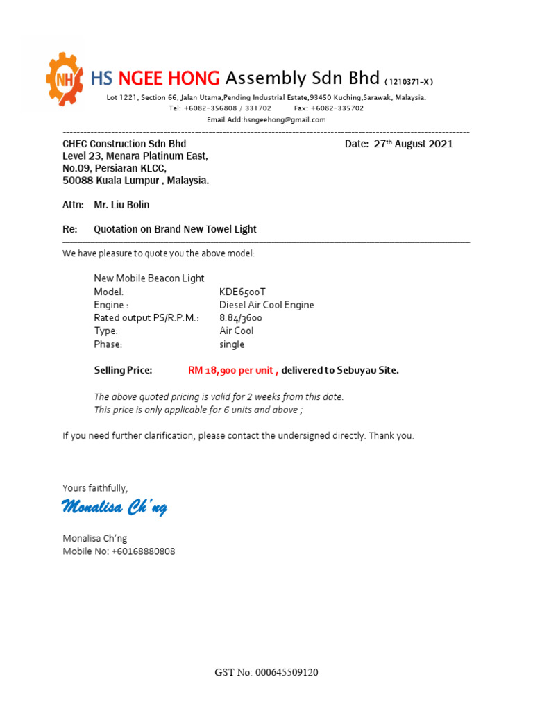 Quotation for New Mobile Beacon Light | PDF