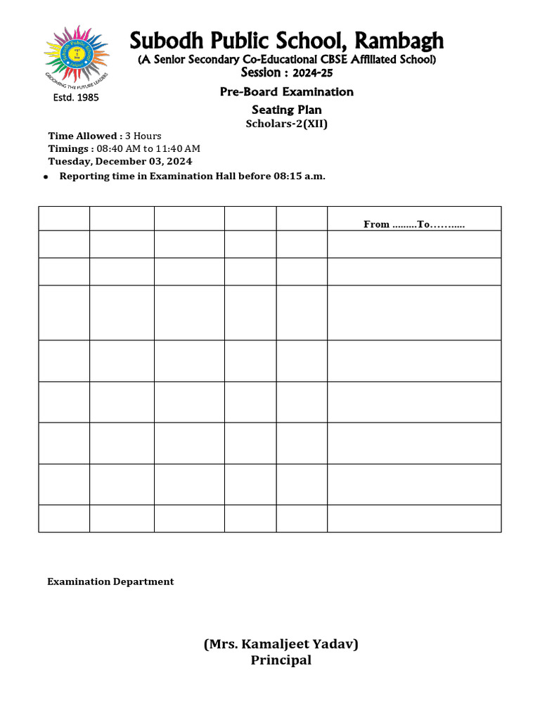 Seating Plan - Pre - Board S2 - 2024 | PDF | Secondary Education ...