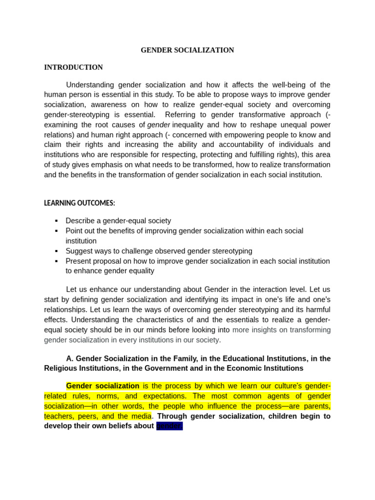 Understanding Gender Socialization | PDF | Socialization | Gender Studies