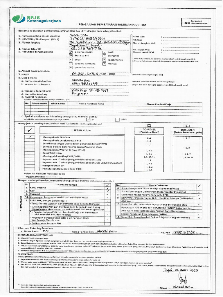 Formulir 5 BPJS Ketenagakerjaan | PDF