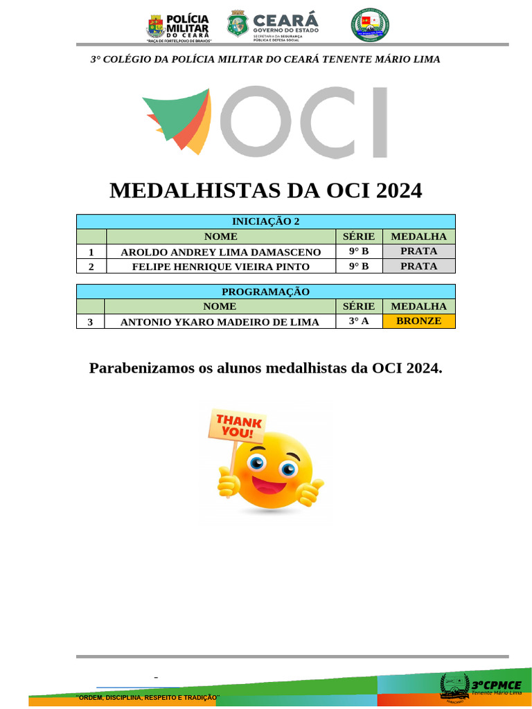 23- MEDALHISTAS DA OCI 2024 | PDF