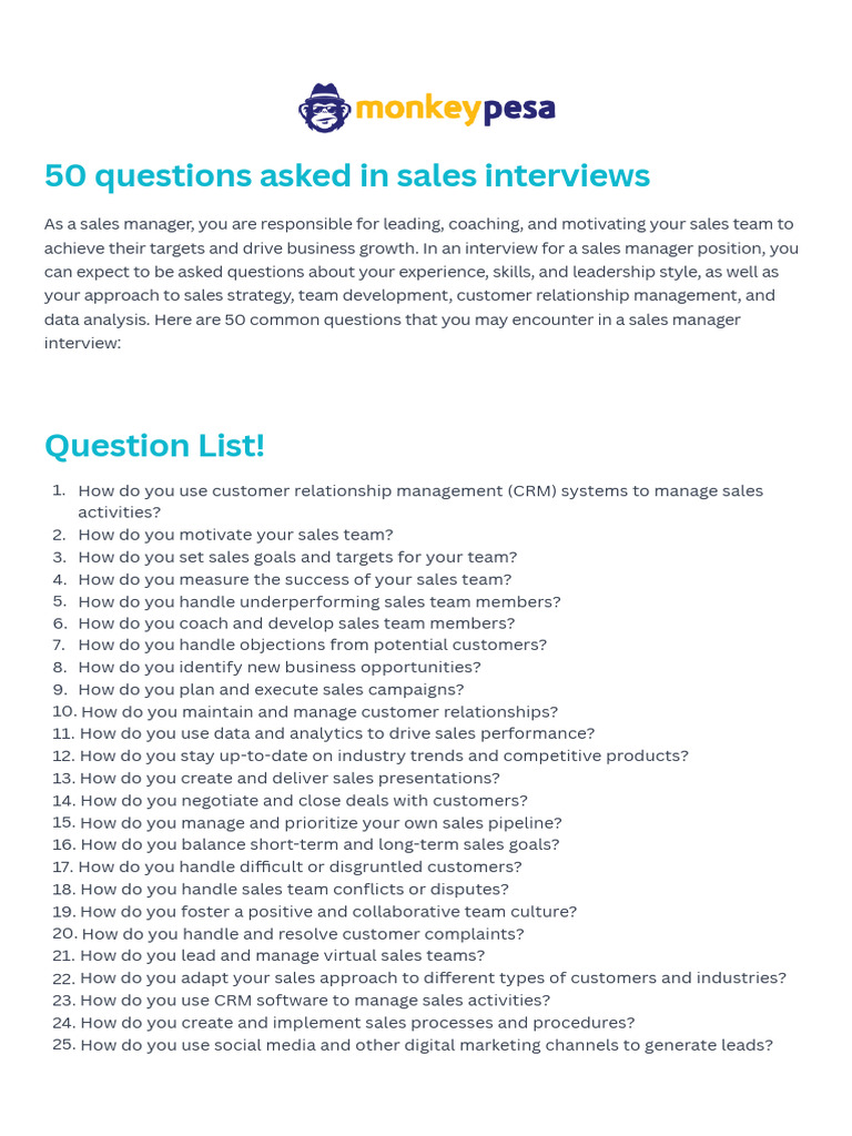 Sales Manager Interview Prep | PDF | Sales | Customer Relationship ...
