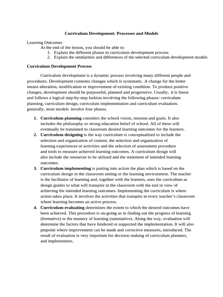 Curriculum Development Processes and Models | PDF | Curriculum | Evaluation