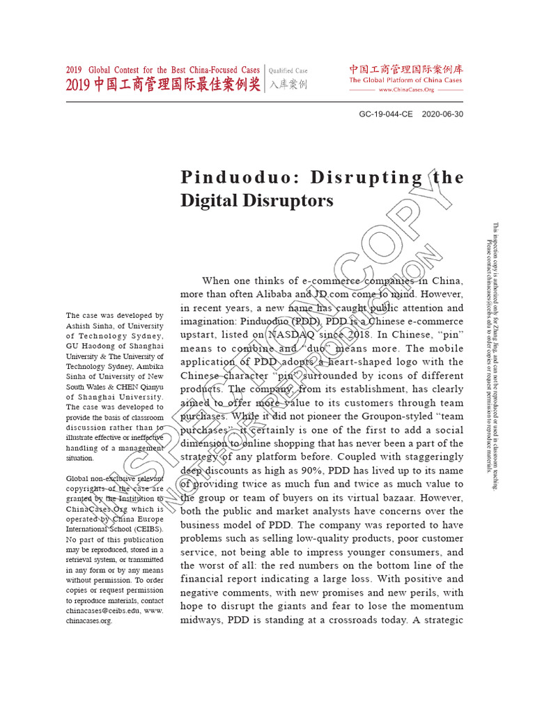 PDD case | PDF | Online Shopping | Alibaba Group