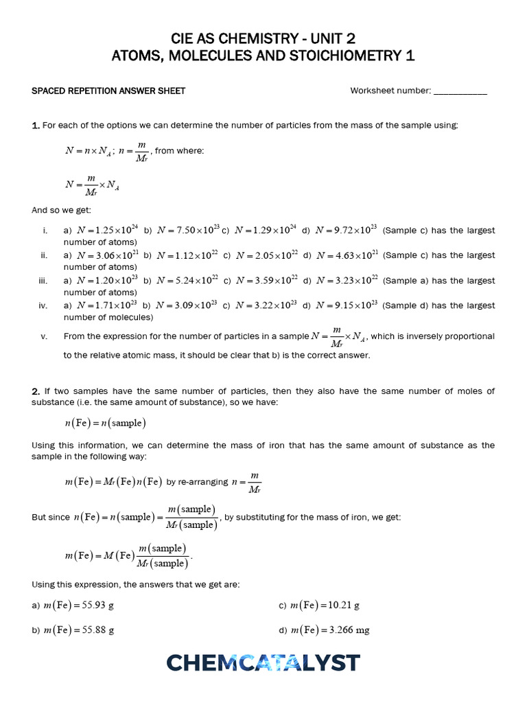 2 Atoms, Molecules and Stoichiometry 1 ANS | PDF | Mole (Unit ...