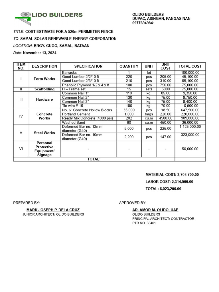 DETAILED QUOTATION BATAAN PROJECT | PDF | Concrete | Building