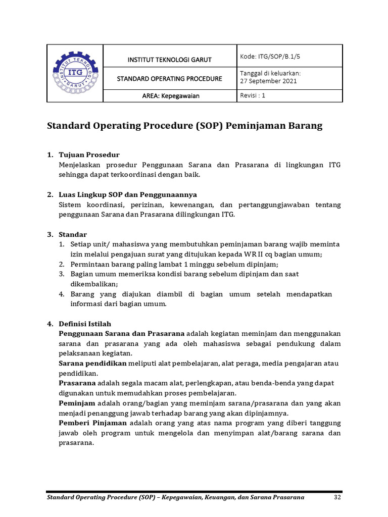 Standard Operating Procedure SOP Peminjaman Barang - Unlocked | PDF
