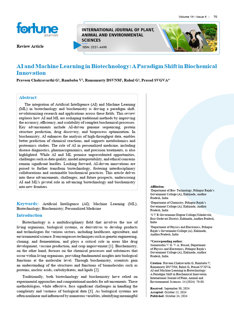 Ai and Machine Learning in Biotechnology A Paradigm | PDF | Machine Learning | Metabolomics