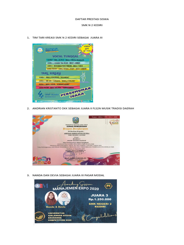 DAFTAR PRESTASI SISWA | PDF
