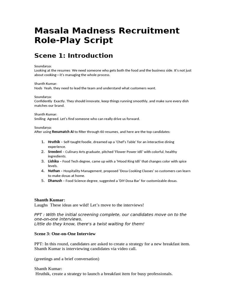 Hrm Role Play | PDF | Curry | Foods