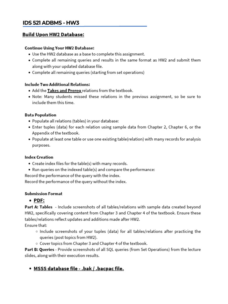 Ids 521 Adbms - Hw3 Updated(1) | PDF | Database Index | Databases