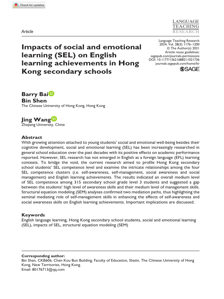 bai-et-al-2021-impacts-of-social-and-emotional-learning-(sel)-on ...