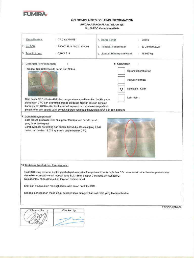 05. Surat komplain CRC AMNS - Buckle | PDF