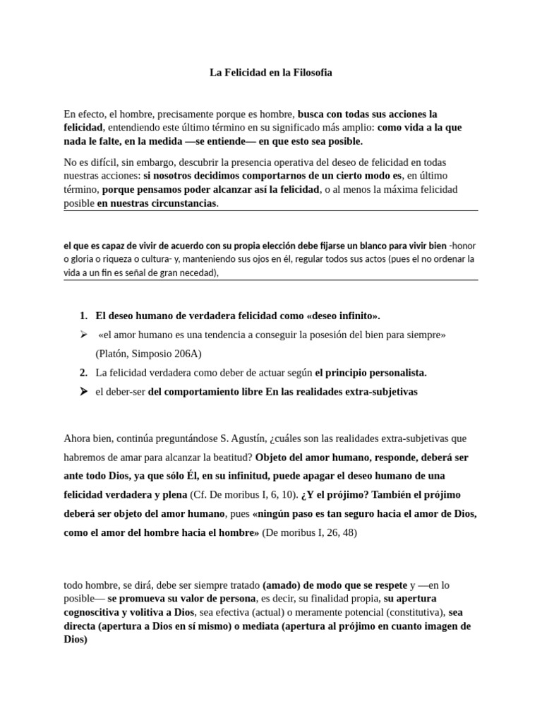 La Felicidad en La Filosofía | PDF