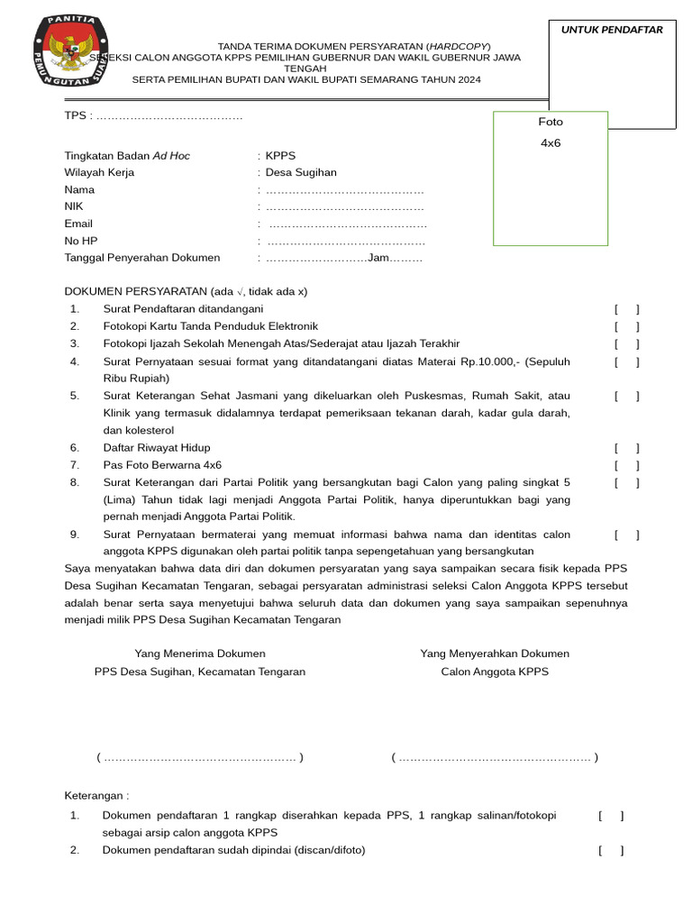 Tanda Terima Dokumen KPPS 2024 | PDF