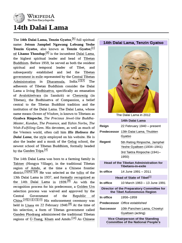 14th Dalai Lama | PDF | 14th Dalai Lama | Tibet