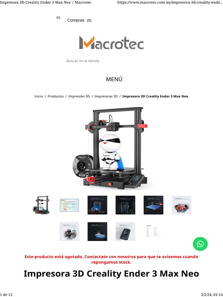 Impresora 3D Creality Ender 3 Max Neo Macrotec | PDF | Impresión 3d | Impresora (Computación)