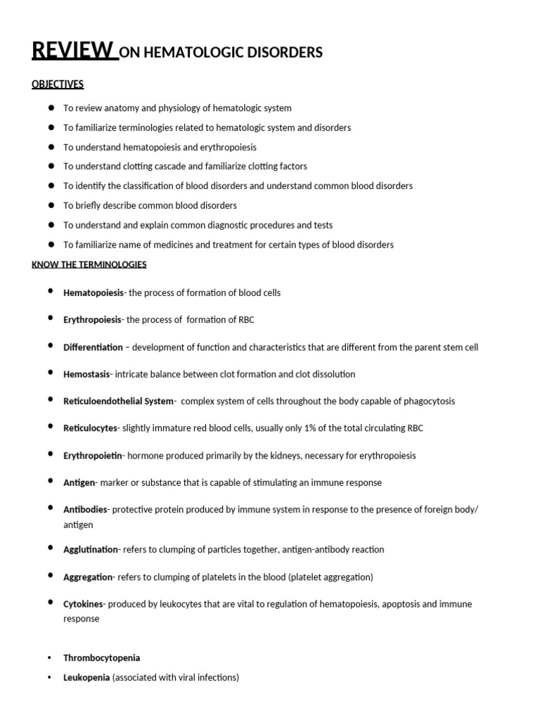 Overview of Hematologic Disorders | PDF | Coagulation | Vitamin B12